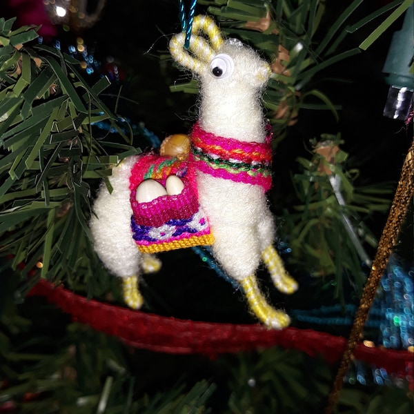 Miniature Llama Peruvian Christmas Ornaments, White Llama Tree Ethnic ...