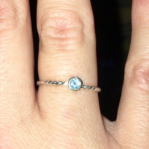 Dainty Twisted Rope Birthstone Stacking Ring Ring: Sterling Silver ...