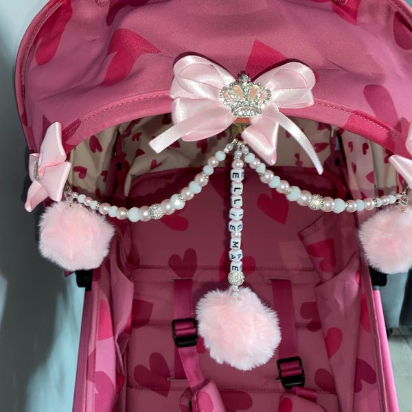 Big Bows Romany Triple Clip Hanging Pram Charm Shamballa Crystal Pearl ...