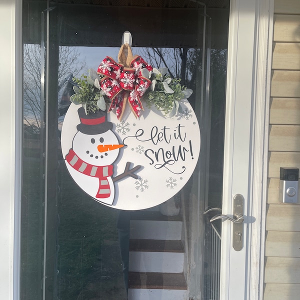 Winter Front Door Decor | Let It Snow | Snowman Front Door Wreath ...