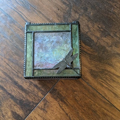 Dragonfly Box Jewelry Case Green Stained Glass Decorative Keepsake Box ...
