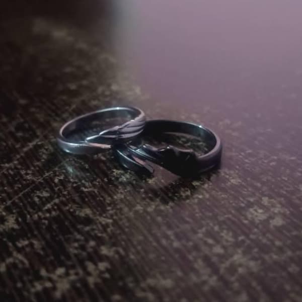 Couples Angel and Devil Wing Rings, Black and White Ring Set, One Size ...