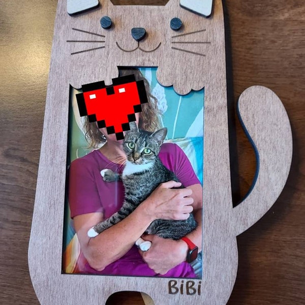 Personalized Cat Shaped Photo Frame Custom Color Nursery Decor Wooden ...