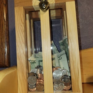 Transparent View Coin Saver Bank, Cherry Wood With Bronze Hardware ...