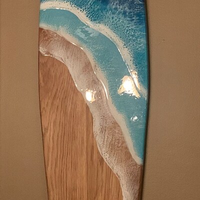 Wood Live Edge Floating Shelves With Ocean Waves Coastal Beachy Room ...