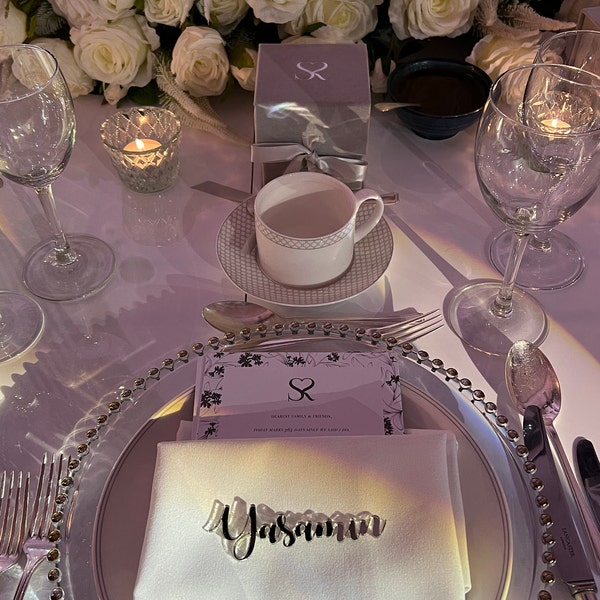 Fancy Mirror Place Settings Names Laser Cut Names Wedding Reception ...
