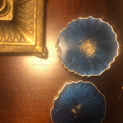 Deep Navy and Gold Coaster Sets, Large Coasters, Circular Coasters With ...