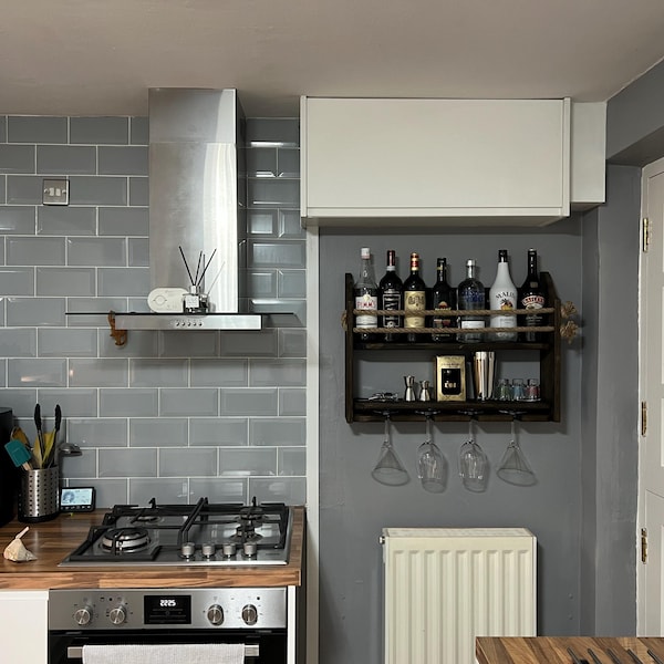 Handcrafted Rustic Wooden Drinks Rack: Wall Mounted Home Bar - Etsy