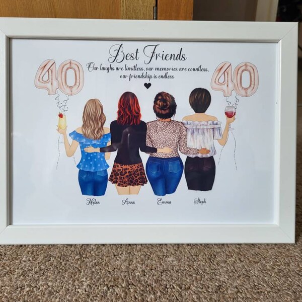 Personalised Group of Friends Print, Best Friend Print, Portrait, Plus ...