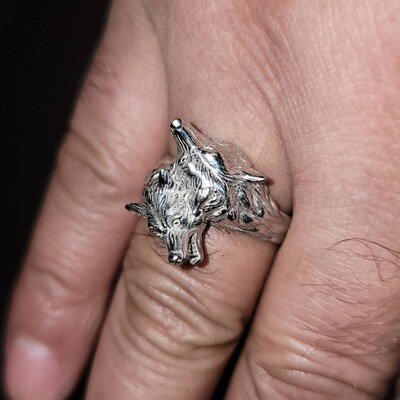 925 Sterling Silver Double Wolf Head Ring Handcrafted, Unisex, Symbol ...