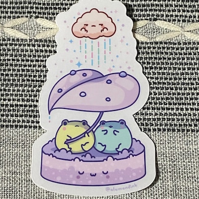 Frogs and Grumpy Rain Cloud Clear Vinyl Sticker - Etsy