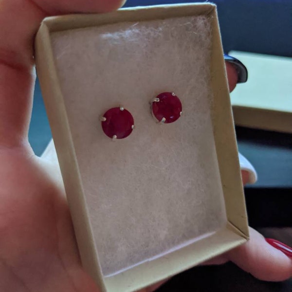 Natural Dark Red Ruby Earring, Deep Red Genuine Ruby Studs, Raw Ruby ...