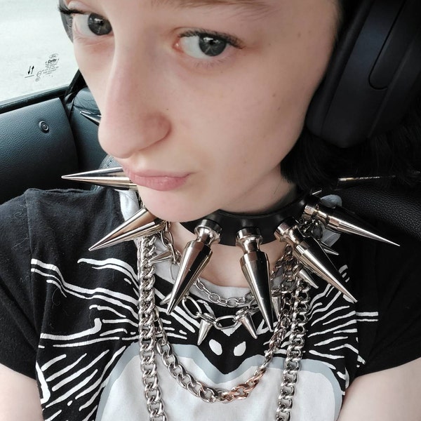 EURONYMOUS High-quality Handcrafted Giant Silver Spikes Choker - Etsy