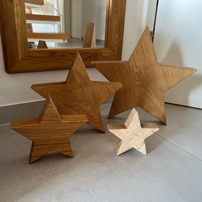 Holzsterne Eiche 3er Set zum hinstellen mit Naturöl behandelt Stern Holz Holzstern Deko Groß ...
