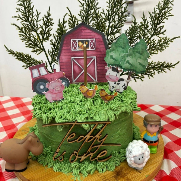 Pink Farm Cake Topper, Pink Farm Birthday Party, Printable Barnyard ...