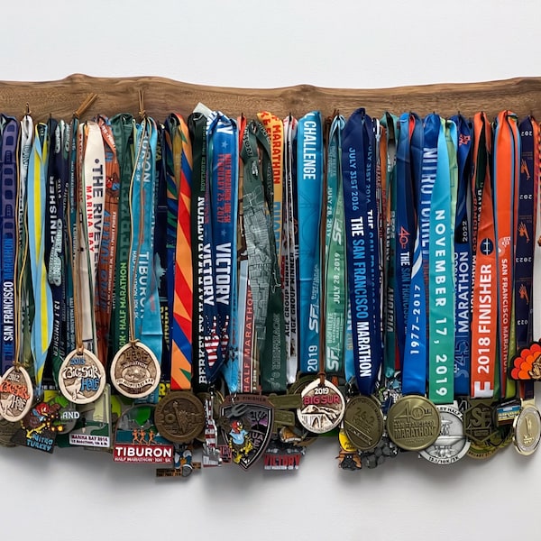 LARGE Medal Trophy NATURAL Walnut Cherry Wall Holder Wide Top Shelf ...