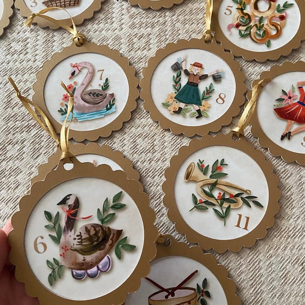 Handmade 12 Days of Christmas Ornaments for Tree, Classic Folk Art ...
