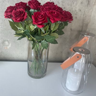 Dark Red Real Touch Roses Silk Artificial Flowers petals Feel and Look ...