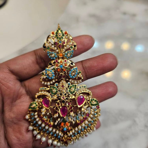 Gold Finish Multicolor Navratan Earrings With Zircons and Pearls - Etsy ...