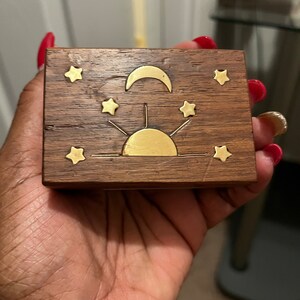 Celestial Brass Inlay Wooden Jewelry Box 4x6, Brass Inlay With Moon and ...