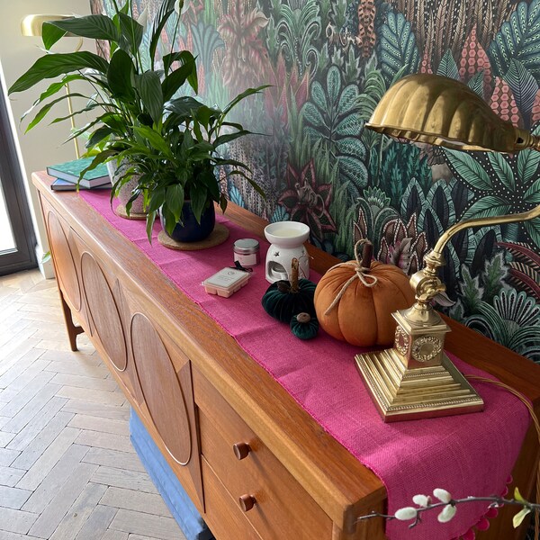 Dusky Pink Hessian Burlap Table Runner With Pom Pom Trim for Dining ...