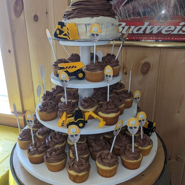 Construction Face Cupcake Toppers, Custom Photo Cake Picks, Digger ...