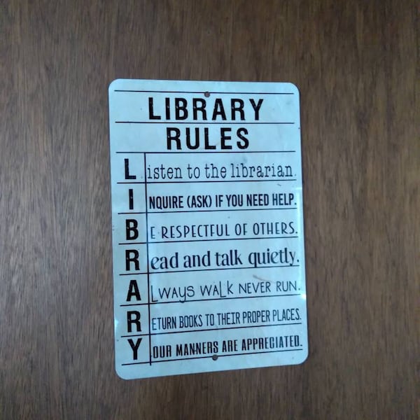 Vintage Style Library Card Library Rules Sign, Contemporary Modern ...