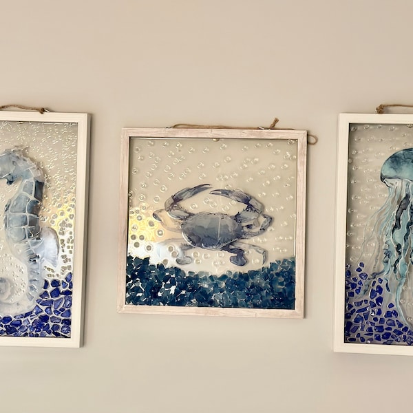 Seahorse Glass Window, Art, Ocean, Beach, Chunky Glass, Outer Banks ...