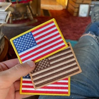 AMERICAN FLAG PATCH Gold Border Embroidered Iron-on Applique - Etsy