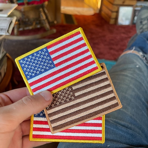 AMERICAN FLAG PATCH Gold Border Embroidered Iron-on Applique - Etsy