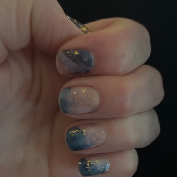 Midnight Marble Nail Wraps With Gold Flake Accents • Blue Watercolor ...