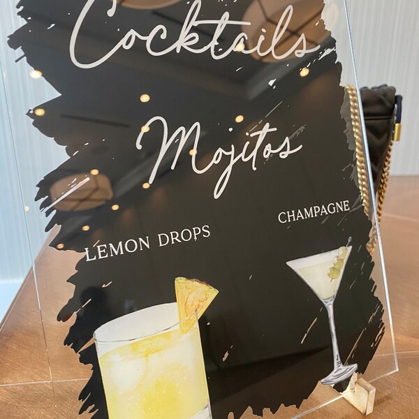 Custom Cocktail Menu Personalized Drinks Sign Acrylic Wedding Sign His ...