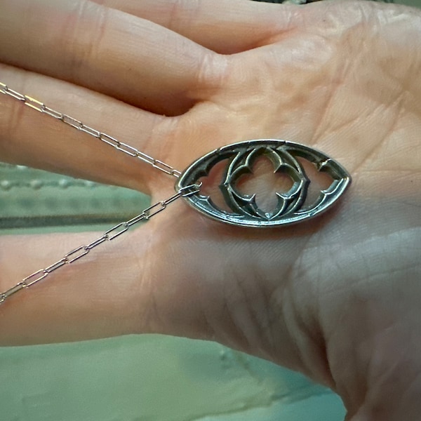 Silver Quatrefoil Necklace, Sterling Silver Gothic Window Charm, Unique ...