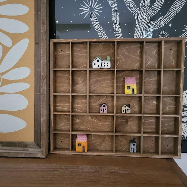 Dark Wooden Display 28 Compartments | Shadow Box | Brown Wall Hanging ...