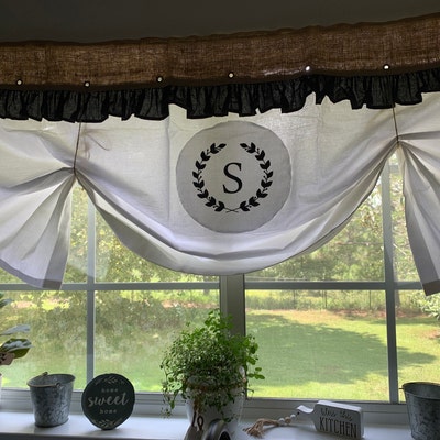 Black Ruffle Kitchen Modern Farmhouse Valance Natural Burlap - Etsy