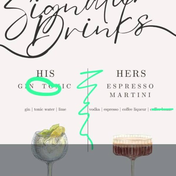 Signature Drinks Menu | Signature Cocktails | Cocktail Sign | Gin Tonic ...