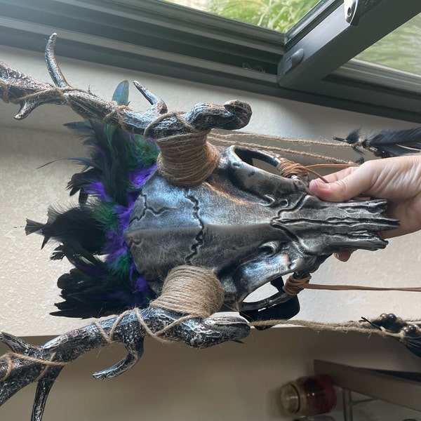 Shaman Ancestral Headdress Pagan L Deer Antler Head Skull L Ram Horn ...