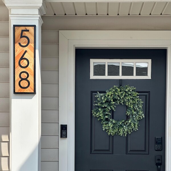 Handcrafted Cedar Address Sign: Modern Herringbone House Number Plaque ...