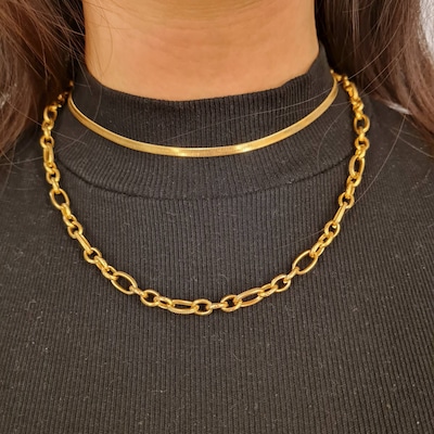 Figaro Chain Necklace Gold Plated Chunky Oval Figaro Chain - Etsy