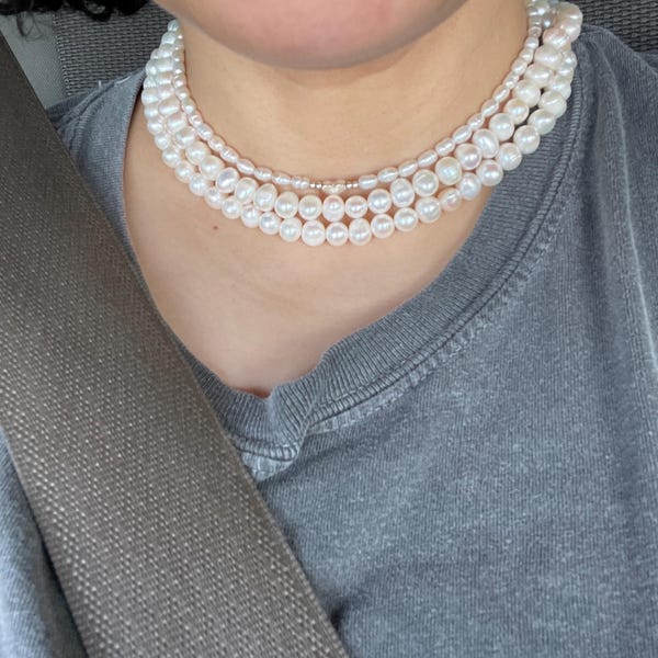 3 Layered Pearl Choker, Real Freshwater Pearl Choker Necklace, Bridal Choker, Wedding Necklace ...