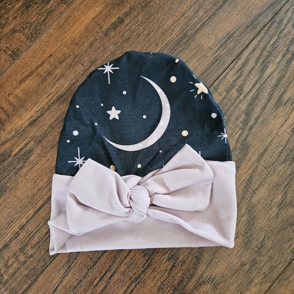 Baby Girl Pink Moons & Stars Swaddle Set, Celestial Headband Bow / Knot ...