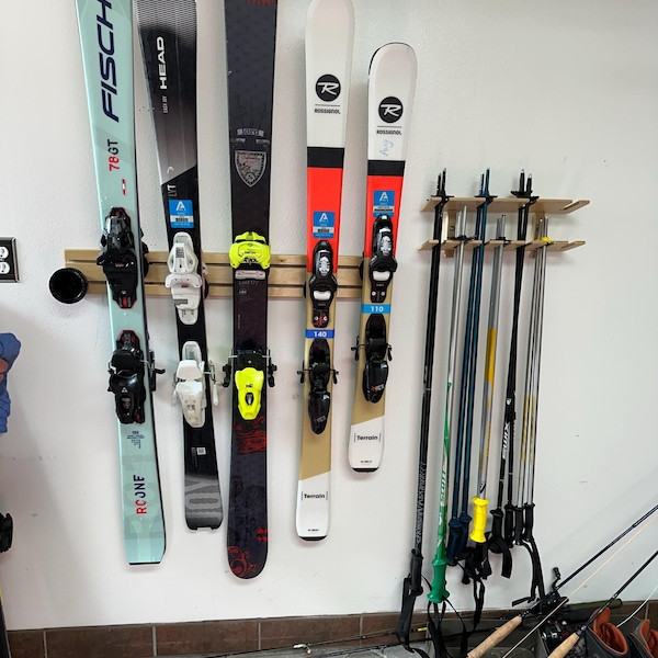 5 Pair/24" Adjustable, Button Ski Rack, With Traditional Wooden Buttons ...