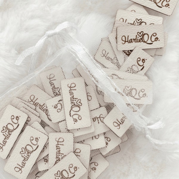 Tiny Small Faux Leather Labels and Tags With Custom Logo - Size 1x0.5 ...