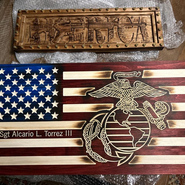 Rustic American Marine EGA Wooden Flag: Custom Made Wooden USMC Wood ...