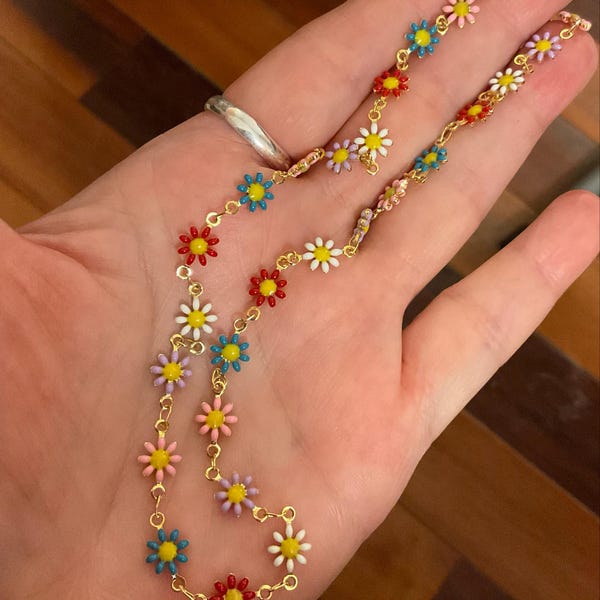 Minimalist Daisy Choker Necklace, Tiny Flower Chain Necklace, Daisy ...