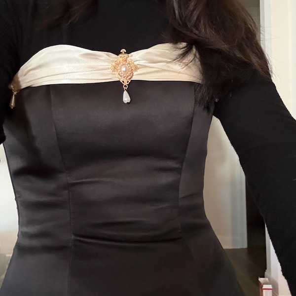 Anastasia Corset Top - Black Satin Corset With Lace up Back and Modest ...