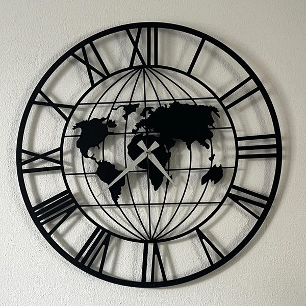 World Map Metal Wall Clock, Earth Wall Clock, Geographic Compass Clock ...