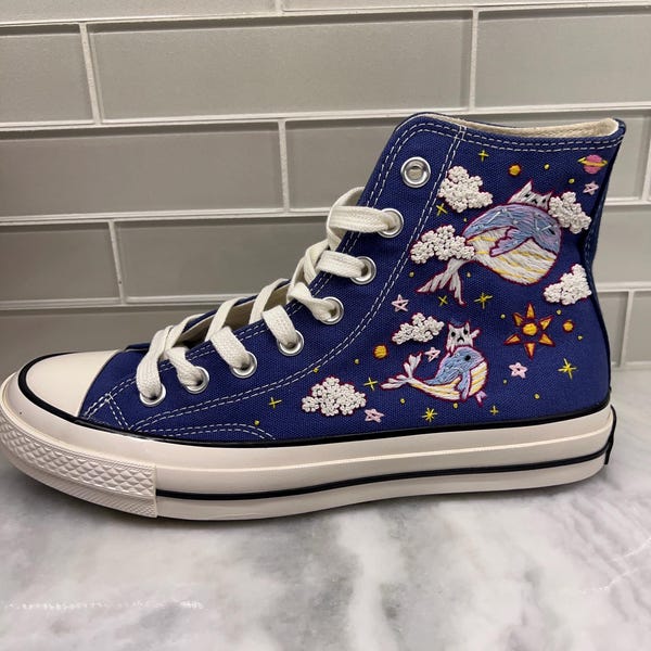 Custom Converse Chuck Taylor Blue Flower Embroidered Converse Shoes ...