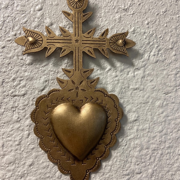 Sacred Heart, Red Center With Rustic Crystals, Catholic Heart, Exvoto ...