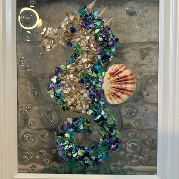 Beach Resin Art, Epoxy, Shell Art, Beach Decor, Wall Decor, Glass Wall ...